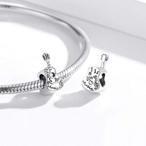 Guitar Charm 925 Sterling Silver Note Charm Music Charm Rainbow Charm Puzzle Charm Love Charm for Pandora Charm Bracelet (Guitar A)