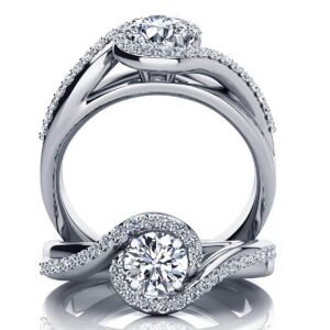 1.3 ct. tw. halo round cut moissanite engagement rings for women platinum plated silver size 9.5