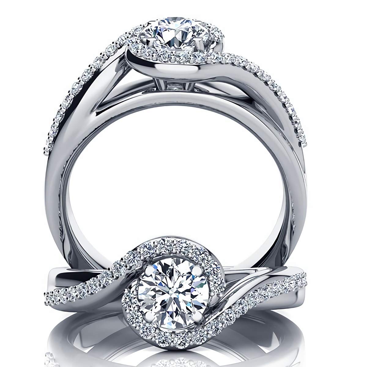 1.3 ct. tw. Halo Round Cut Moissanite Engagement Rings for Women Platinum Plated Silver Size 9.5