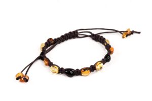 amberage friendship braided bracelets with natural baltic amber beads for adults/teens- hand made (4 colors) (1pc brown color)