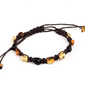 AMBERAGE Friendship Braided Bracelets with Natural Baltic Amber Beads for Adults/Teens- Hand Made (4 Colors) (1PC BROWN COLOR)