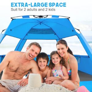 MIRUS Pop Up Beach Tent, Deluxe XL Sun Shade Shelter for 3-4 Person with UPF50+ Protection, Extendable Floor & 3 Ventilating Windows Carrying Bag Stakes and Guy Lines