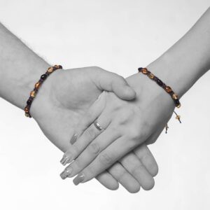 AMBERAGE Friendship Braided Bracelets with Natural Baltic Amber Beads for Adults/Teens- Hand Made (4 Colors) (1PC BROWN COLOR)