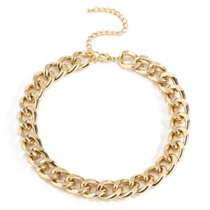 ingemark cuban chunky link chain choker unisex punk style thick wide necklace jewelry (s3 golden)