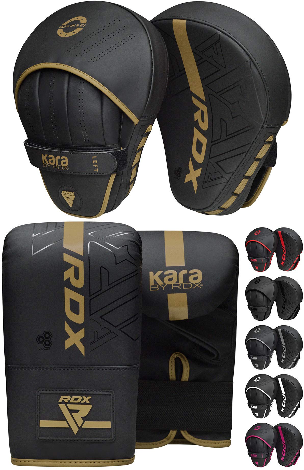 RDX Boxing Pads and Bag Gloves Set, Maya Hide Leather Kara Hook and Jab Training Pads, Curved Focus Mitts for MMA, Muay Thai, Kickboxing Coaching, Martial Arts, Punching Hand Target Strike Shield