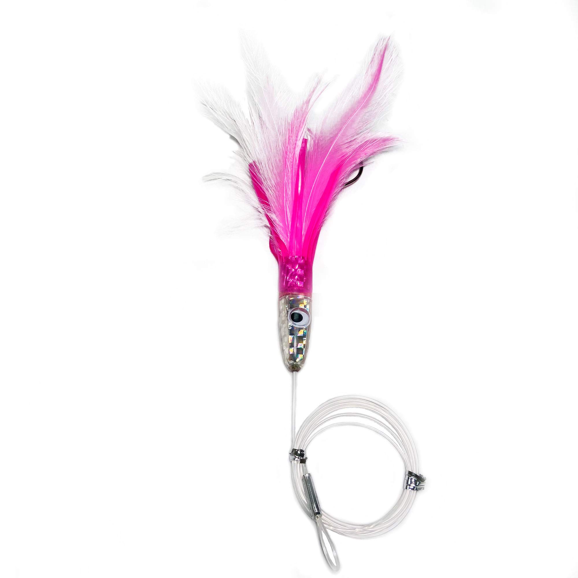 EatMyTackle Feather Duster Trolling Lure | Saltwater Fishing (Pink/White)