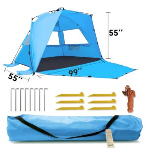 MIRUS Pop Up Beach Tent, Deluxe XL Sun Shade Shelter for 3-4 Person with UPF50+ Protection, Extendable Floor & 3 Ventilating Windows Carrying Bag Stakes and Guy Lines