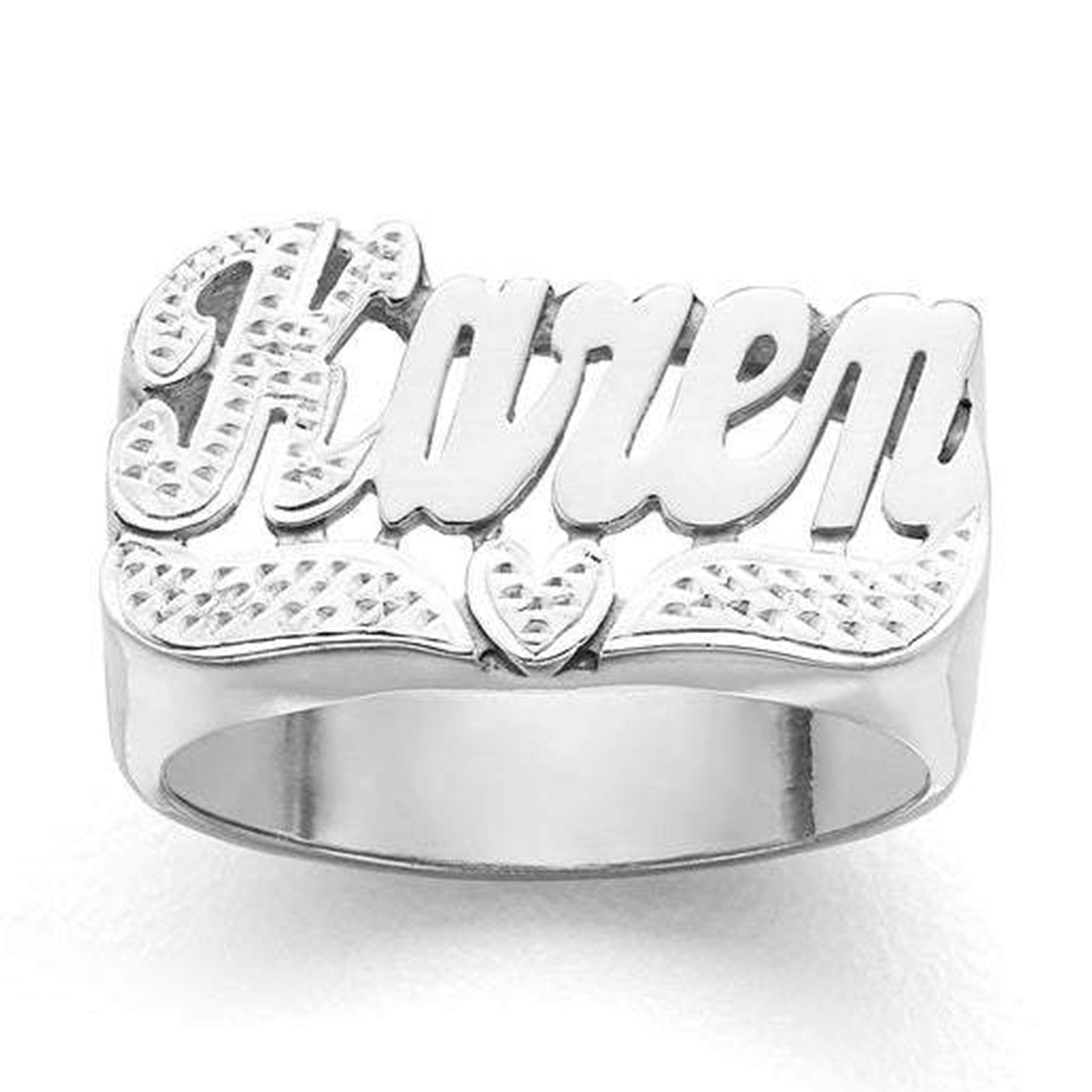 Cfustiy Name Ring Personalized Custom Initial Ring with Heart Gold Plated Unisex Nameplate Rings for Women Birthday Gift