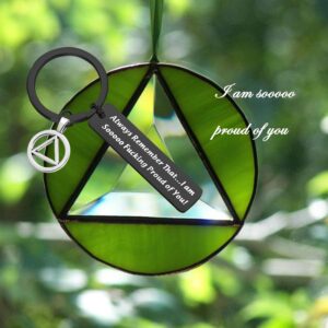 MAOFAED Sobriety Gift Addiction Recovery Gift AA Alcoholics Anonymous Birthday Gift Sober Keychain New Beginnings Gift 12 Steps Gift (soooo proud of you black)