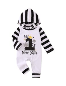 tuemos baby new year romper newborn baby boy girl clothes my first new year letter print stripe hoodie bodysuits outfit