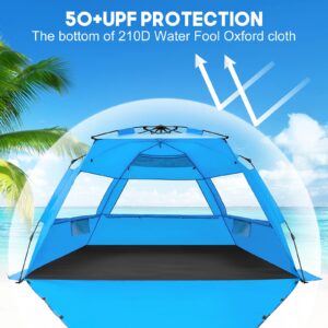 MIRUS Pop Up Beach Tent, Deluxe XL Sun Shade Shelter for 3-4 Person with UPF50+ Protection, Extendable Floor & 3 Ventilating Windows Carrying Bag Stakes and Guy Lines