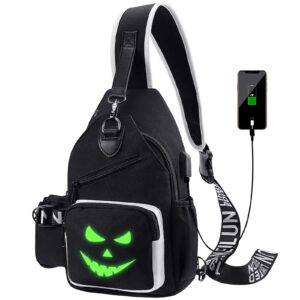 xinveen luminous sling bag cross body shoulder backpack multifunction chest bag for men boys travel sports evil smile