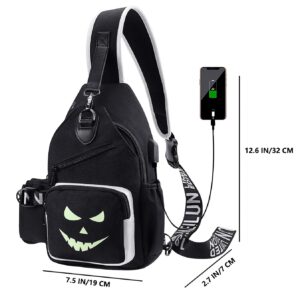 Xinveen Luminous Sling Bag Cross Body Shoulder Backpack Multifunction Chest Bag for Men Boys Travel Sports Evil Smile