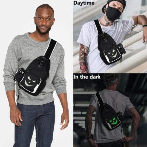 Xinveen Luminous Sling Bag Cross Body Shoulder Backpack Multifunction Chest Bag for Men Boys Travel Sports Evil Smile