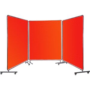 vevor welding curtain 6' x 6' welding screens flame retardant 3 panel welding curtain with frame and wheels, translucent welding shield, flame resistance weld curtain, adjustable size, red…