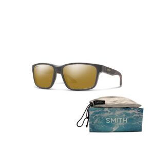 SMITH BASECAMP 0FRE/QE 58MM Matte Gray/Bronze Chromapop Polarized Rectangular Sunglasses For Men + BUNDLE with Designer iWear Eyewear Kit