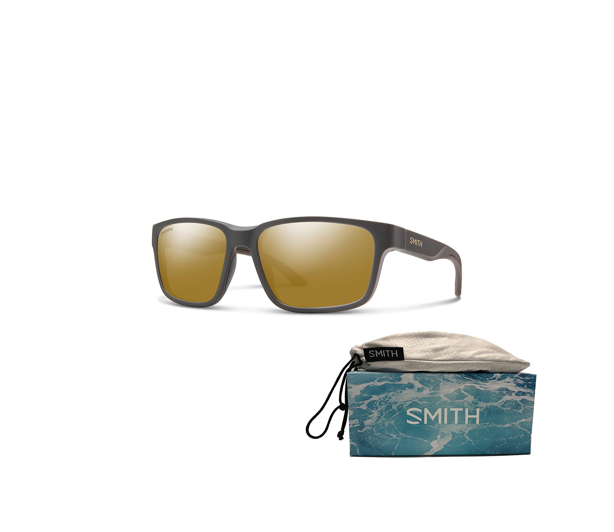 SMITH BASECAMP 0FRE/QE 58MM Matte Gray/Bronze Chromapop Polarized Rectangular Sunglasses For Men + BUNDLE with Designer iWear Eyewear Kit