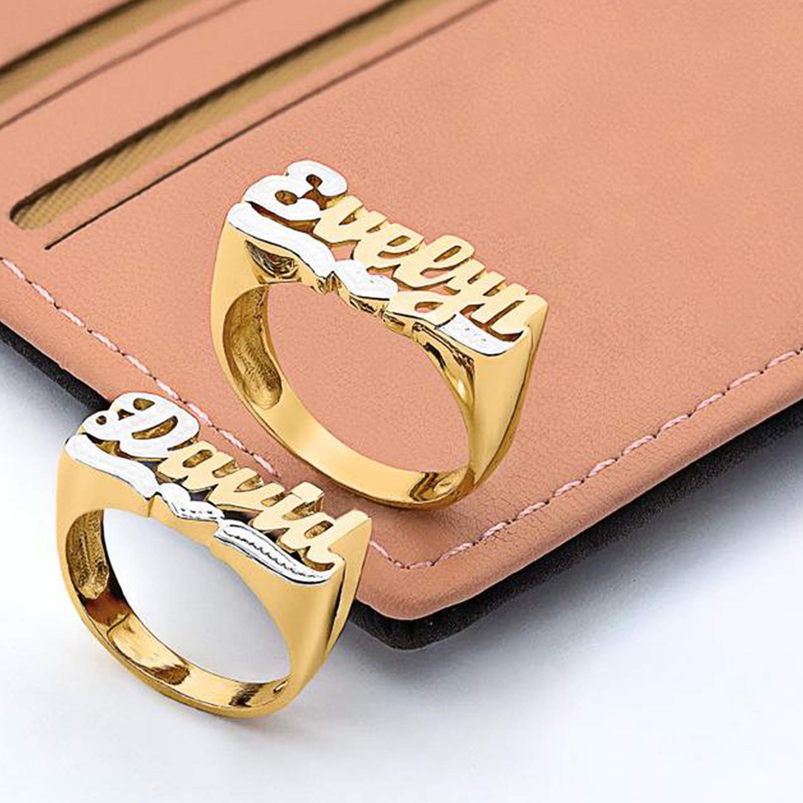 Cfustiy Name Ring Personalized Custom Initial Ring with Heart Gold Plated Unisex Nameplate Rings for Women Birthday Gift