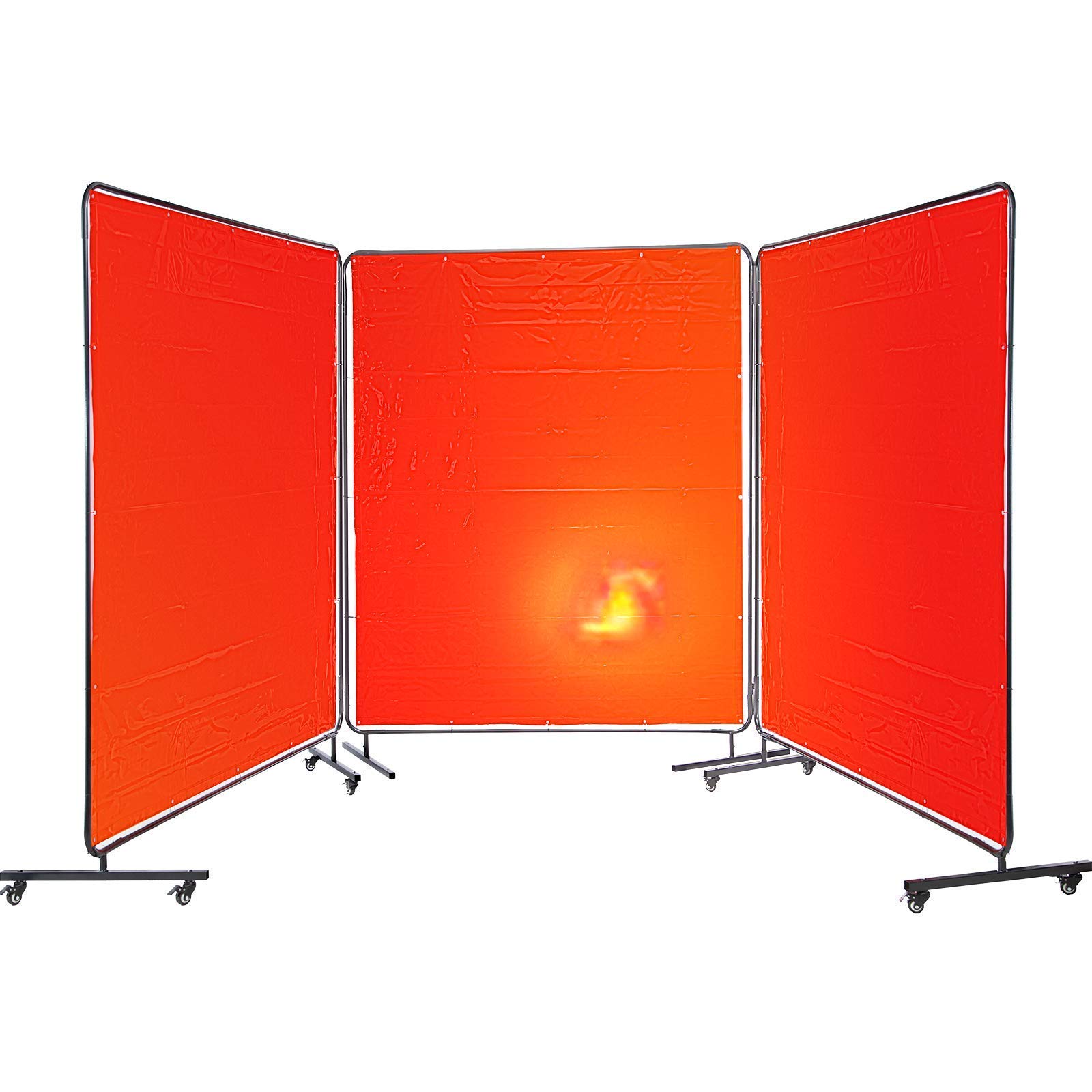 VEVOR Welding Curtain 6' x 6' Welding Screens Flame Retardant 3 Panel Welding Curtain with Frame and Wheels, Translucent Welding Shield, Flame Resistance Weld Curtain, Adjustable Size, Red…