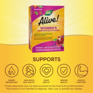 Nature's Way Alive! Women’s Complete Multivitamin, Supports Energy Metabolism and Hair, Skin & Nails*, B-Vitamins, 50 Tablets (Packaging May Vary)