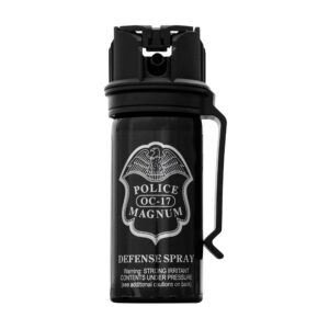 police magnum pepper spray self defense- 16ft range- portable law enforcement unit - made in the usa - 1 pack 2oz flip top (belt clip fogger)