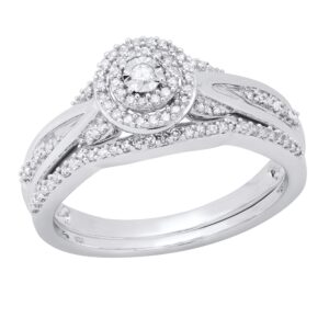 dazzlingrock collection 0.18 carat (ctw) round white diamond women cluster style wedding ring sets, sterling silver, size 8.5