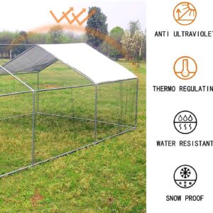 Large Chicken Coop Walk-in Metal Poultry Cage House Rabbits Habitat Cage Spire Shaped Coop with Waterproof and Anti-Ultraviolet Cover for Outdoor Backyard Farm Use (9.8' L x 26.2' W x 6.56' H)