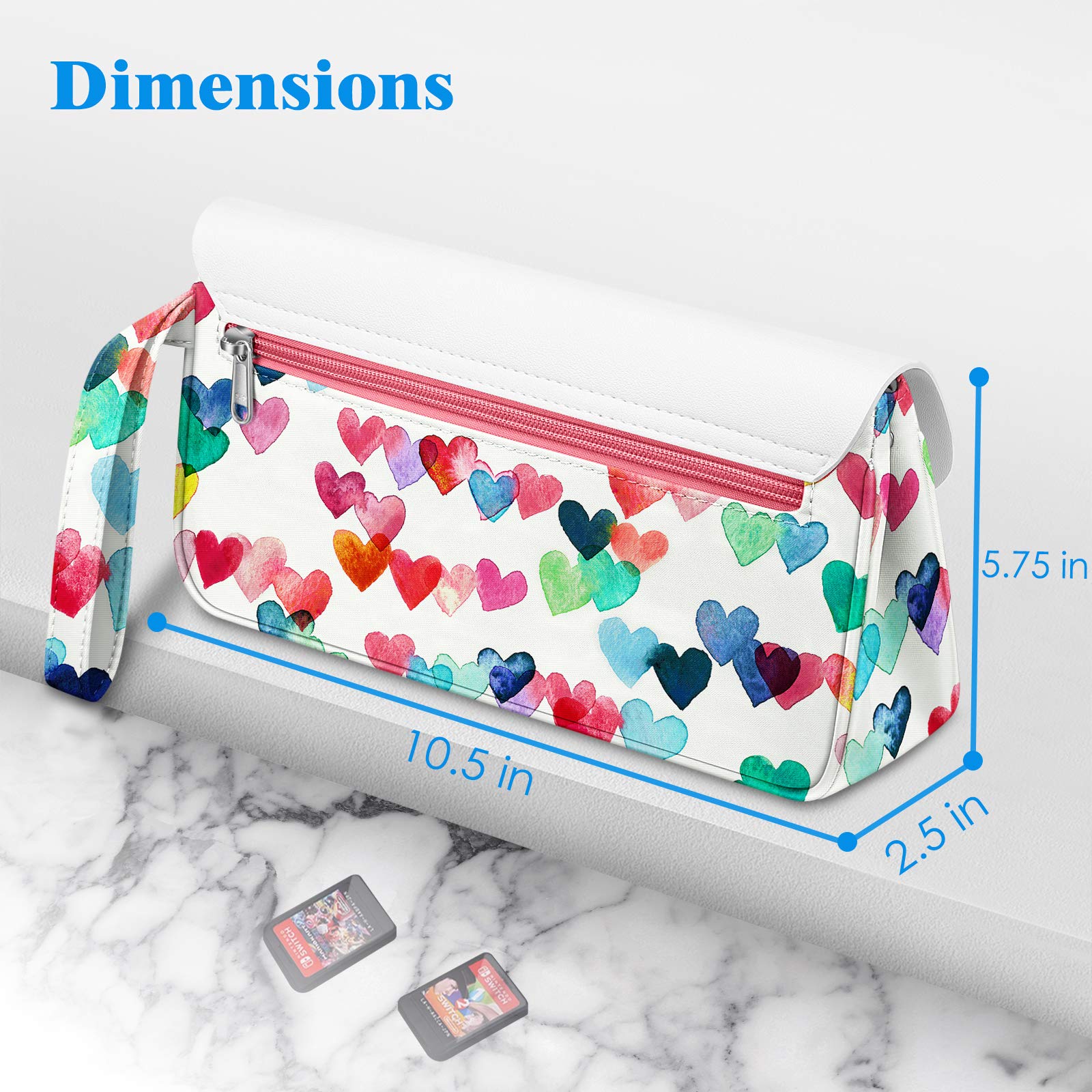 Fintie Carrying Case for Nintendo Switch OLED Model 7.0"/Switch 6.2" - Portable Travel Bag Protective Sleeve Pouch with Game Card Slots & Large Pocket for Switch and Accessories, Raining Hearts