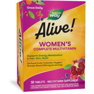 nature's way alive! women’s complete multivitamin, supports energy metabolism and hair, skin & nails*, b-vitamins, 50 tablets (packaging may vary)