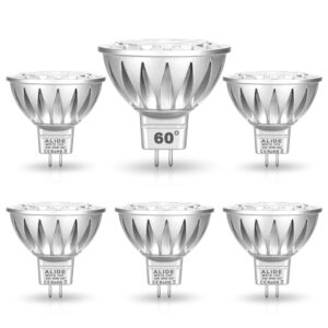 alide mr16 led bulbs 60° 60 degree wide beam angle,5w replace 20w 35w halogen,2700k soft warm white,low voltage 12volt mr16 gu5.3 bulb spotlights for track recessed landscape lighting,450lm,6 pack