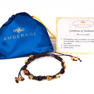 AMBERAGE Friendship Braided Bracelets with Natural Baltic Amber Beads for Adults/Teens- Hand Made (4 Colors) (1PC BROWN COLOR)