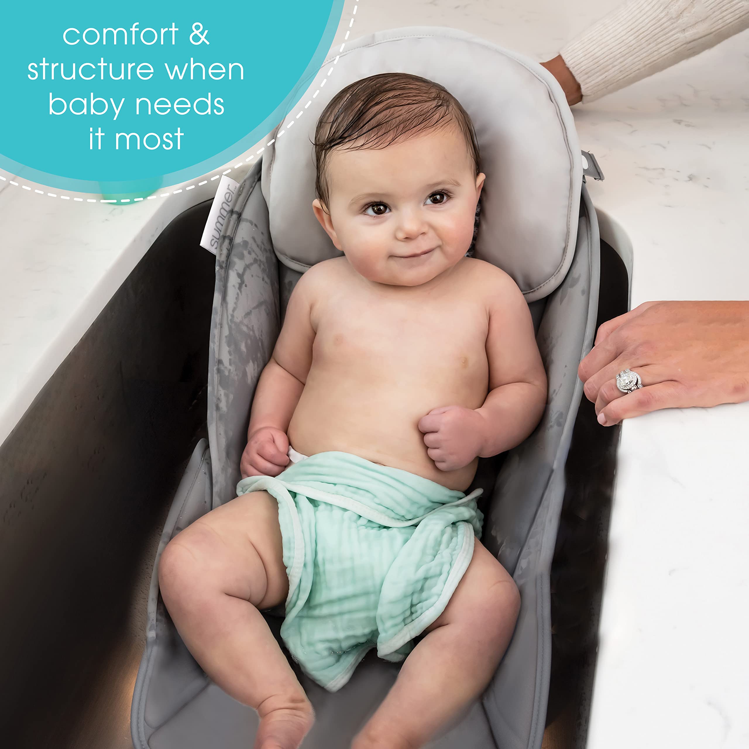 Summer Infant Snug Support in-Sink Bather – Bathe Newborns up to 6 Months with Confidence Right in The Sink - Compression-Molded Foam Baby Bath Sink Cushion is Adjustable and Includes Anti-Slip Grips