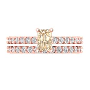 clara pucci 1.51ct emerald cut solitaire natural brown morganite designer art deco statement wedding ring band set 18k rose pink gold 9.5