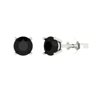 1.6 ct brilliant round cut solitaire vvs1 natural black onyx pair of stud earrings solid 18k white gold push back