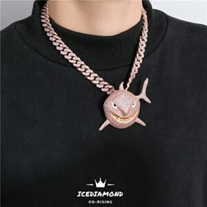 ICEDIAMOND Fancy Pink CZ Diamond Shark Pendant VS 12MM Iced Out Cuban Chain Necklace, 18K Rose Gold Plated L-Size Charm Hip Hop Jewelry for Men Women (Rose,20''Cuban)