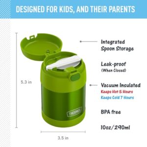 THERMOS FUNTAINER Insulated Food Jar – 10 Ounce, Lime – Kid Friendly Food Jar with Foldable Spoon