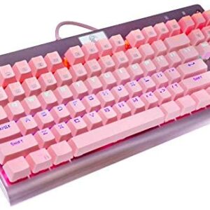 Granvela 75% Mechanical Keyboard with Rainbow LED Backlit | Aluminium Panel |Tactile Blue Switches | N-Key Rollover | 87-Key Tenkeyless | Hot Swappable,Model MechanicalEagle Z-77 - Pink