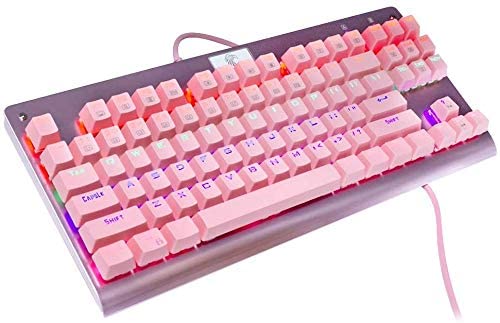 Granvela 75% Mechanical Keyboard with Rainbow LED Backlit | Aluminium Panel |Tactile Blue Switches | N-Key Rollover | 87-Key Tenkeyless | Hot Swappable,Model MechanicalEagle Z-77 - Pink