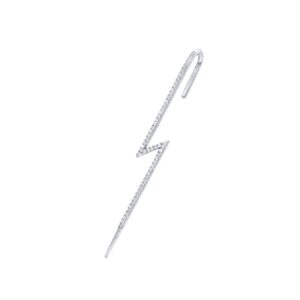 long lightning bolt ear cuff wrap hook cz crawler climber 925 sterling silver catilage earrings for women teen fashion personalized punk unique crystal piercing jewelry gifts (clear cz silver)