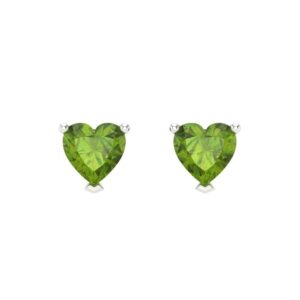 1.0 ct Brilliant Heart Cut Solitaire VVS1 Natural Green Peridot Pair of Stud Earrings Solid 18K White Gold Screw Back