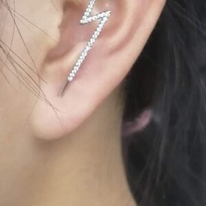 Long Lightning Bolt Ear Cuff Wrap Hook CZ Crawler Climber 925 Sterling Silver Catilage Earrings for Women Teen Fashion Personalized Punk Unique Crystal Piercing Jewelry Gifts (Clear CZ Silver)