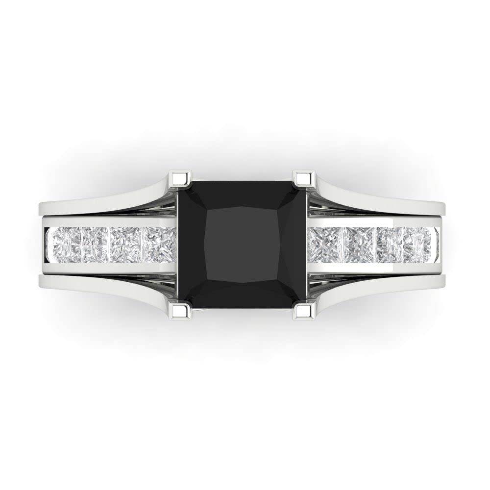 Clara Pucci 3.5 ct Princess Cut Solitaire Natural Black Onyx Designer Art Deco Statement Wedding Sliding Ring Band Set 18K White Gold 7