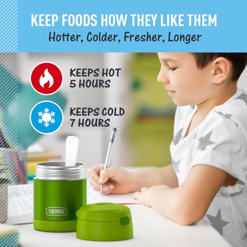 THERMOS FUNTAINER Insulated Food Jar – 10 Ounce, Lime – Kid Friendly Food Jar with Foldable Spoon