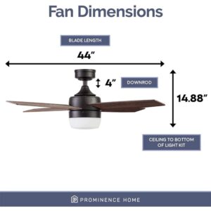 Prominence Home Atlas, 44 Inch Modern Indoor LED Ceiling Fan with Light and Remote Control, Dual Mounting Options, Dual Finish Blades, Reversible Motor - 51471-01 (Espresso)