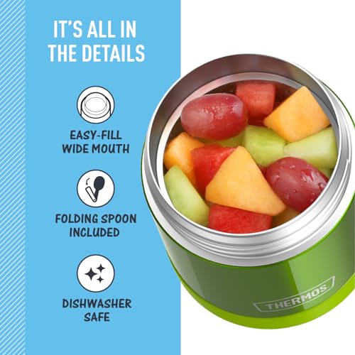 THERMOS FUNTAINER Insulated Food Jar – 10 Ounce, Lime – Kid Friendly Food Jar with Foldable Spoon