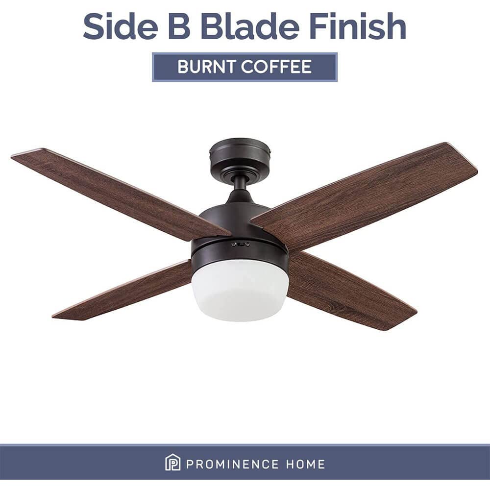 Prominence Home Atlas, 44 Inch Modern Indoor LED Ceiling Fan with Light and Remote Control, Dual Mounting Options, Dual Finish Blades, Reversible Motor - 51471-01 (Espresso)