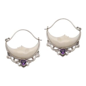 novica artisan handmade amethyst hoop earrings crescent moon from bali bone sterling silver indonesia birthstone gemstone sun [1.4 in l x 0.2 in w x 1.2 in d] ' sleeping moons'