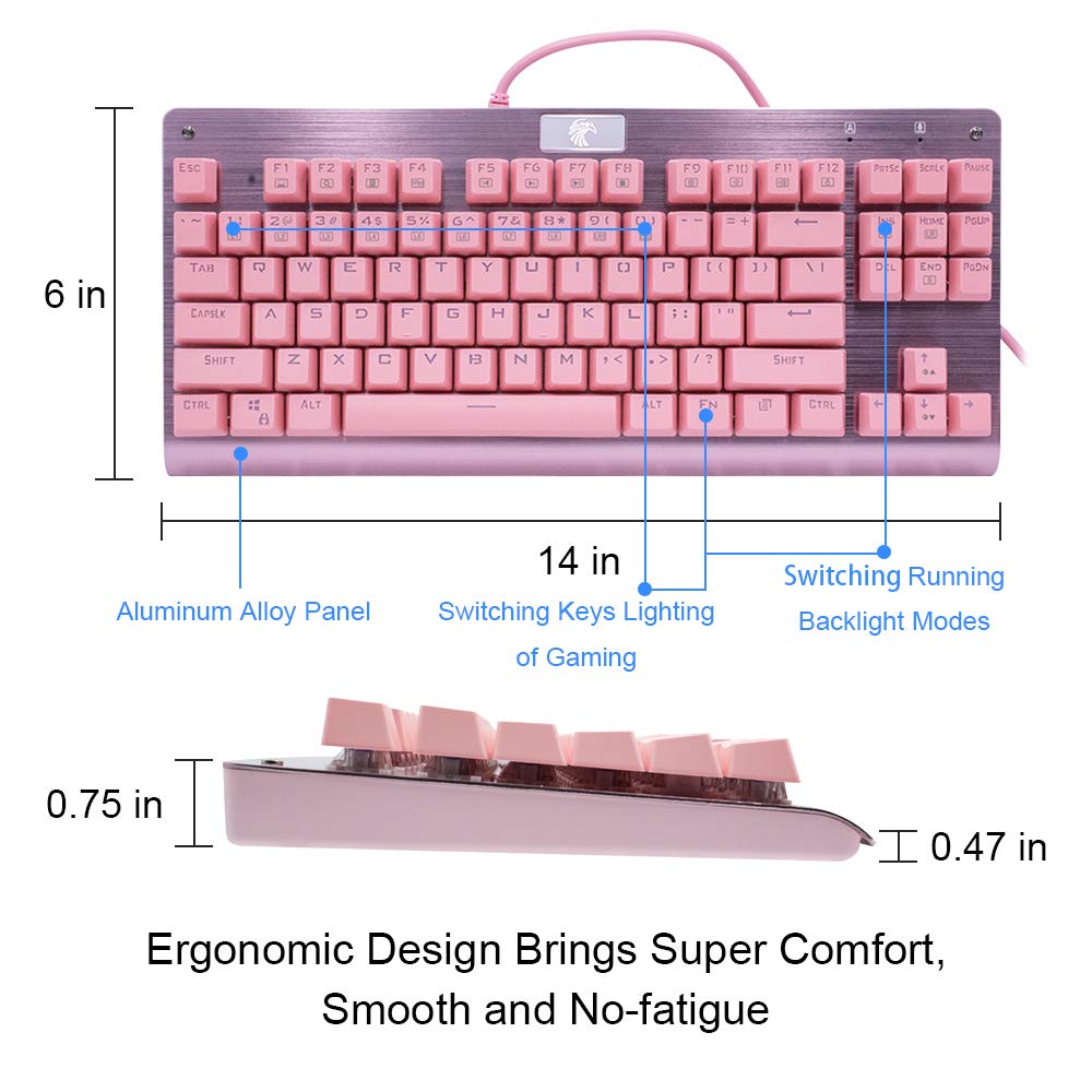 Granvela 75% Mechanical Keyboard with Rainbow LED Backlit | Aluminium Panel |Tactile Blue Switches | N-Key Rollover | 87-Key Tenkeyless | Hot Swappable,Model MechanicalEagle Z-77 - Pink