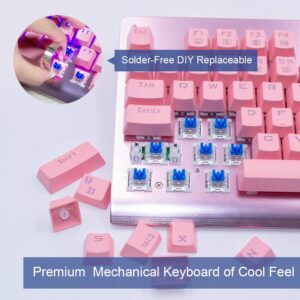 Granvela 75% Mechanical Keyboard with Rainbow LED Backlit | Aluminium Panel |Tactile Blue Switches | N-Key Rollover | 87-Key Tenkeyless | Hot Swappable,Model MechanicalEagle Z-77 - Pink