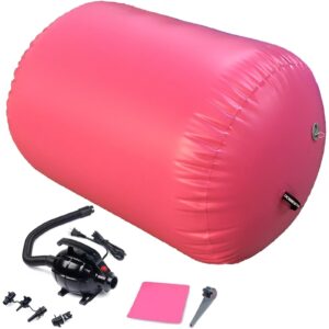 inflatable gymnastics air track mat 10ft 13ft 16ft 20ft 4/8 inch thickness tumbling mat tumble track air barrel gymnastics roller with electric air pump(40x31.5,pink)